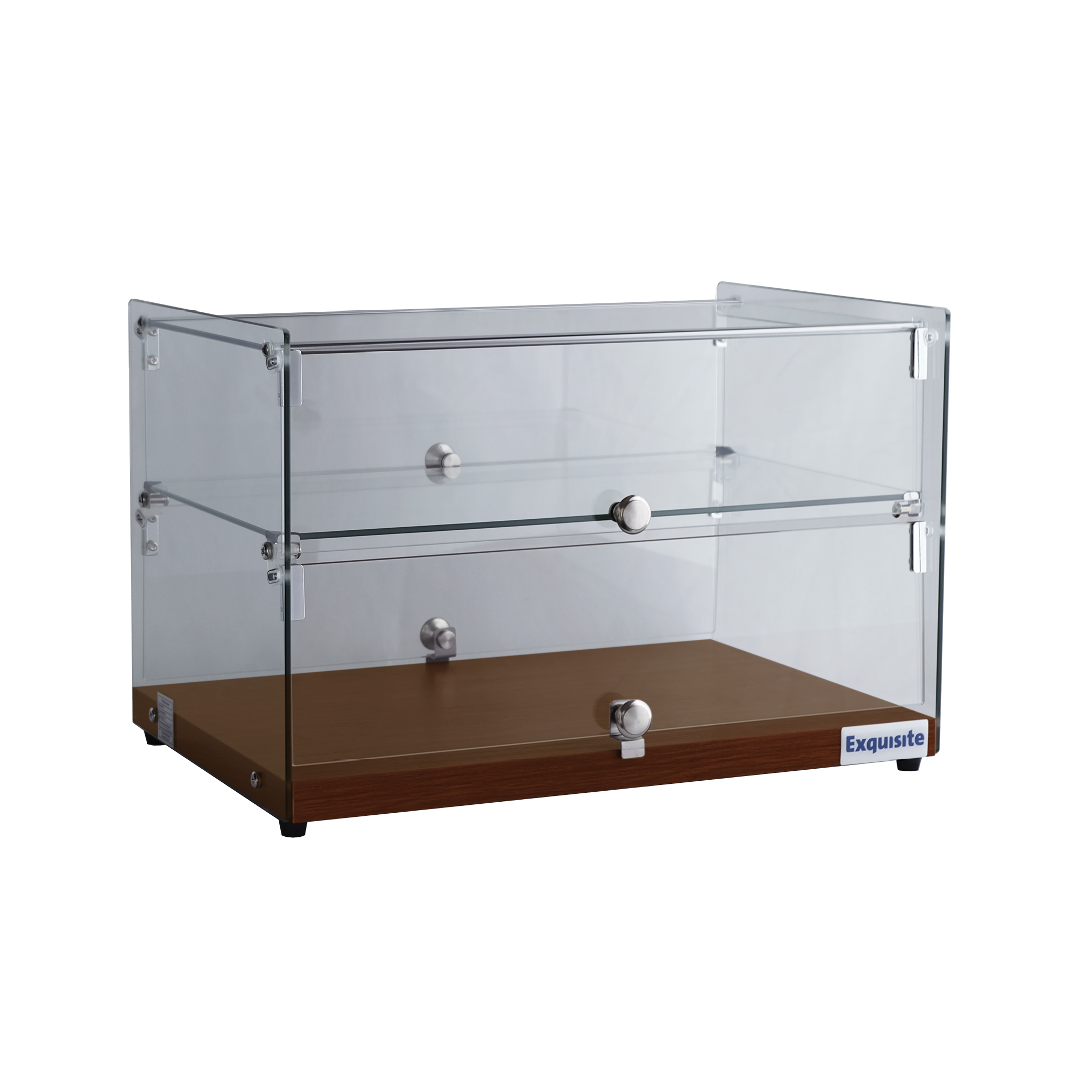 Exquisite CD50-Walnut Two Tiers Flat Glass Ambient Cake Disp