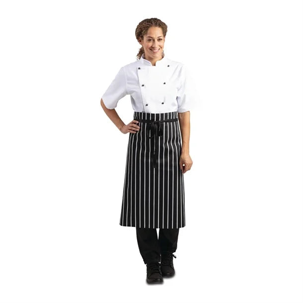 Whites Chefs Whites Black & White Stripe Butchers Waist Apro