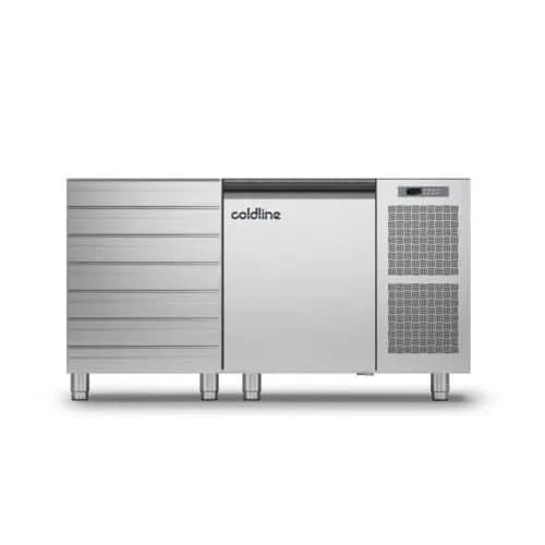 Coldline Pizza Prep Counters - 1 Door + Drawers with Display Case TZ09