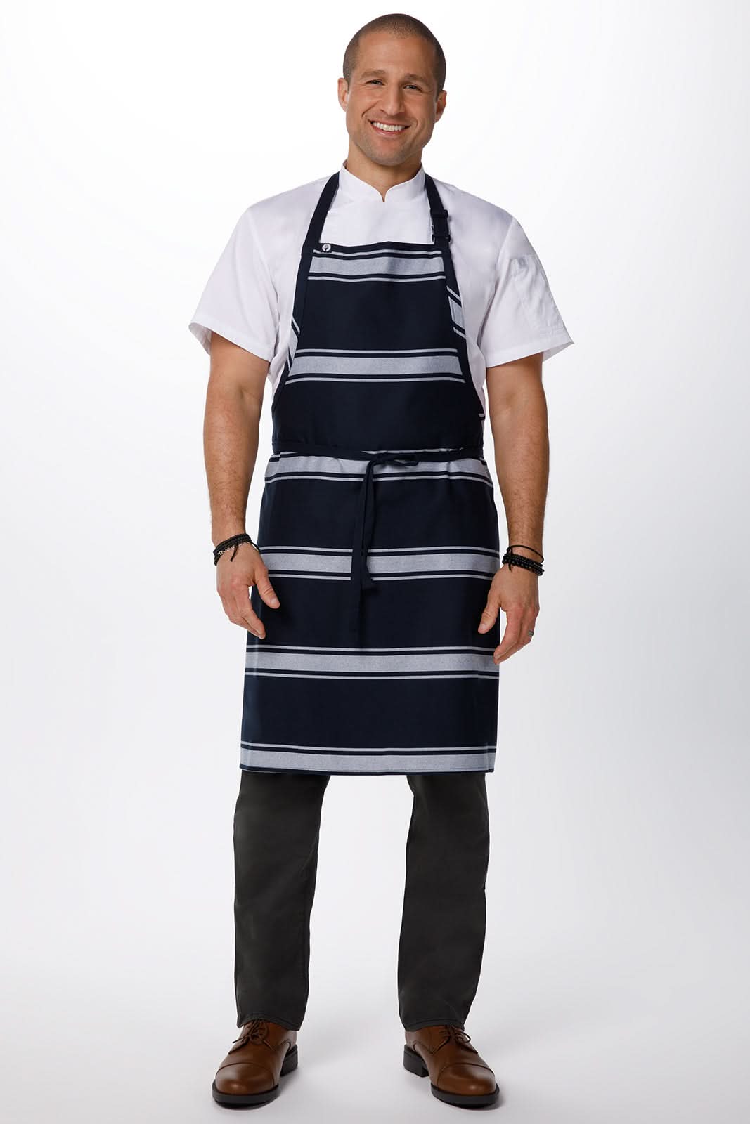Chef Works Navy Butcher Stripe Bib Apron | Hospitality Connect